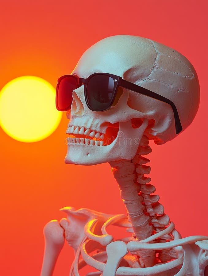 Skeleton Wearing Sunglasses with an Orange Background. Stock Image ...