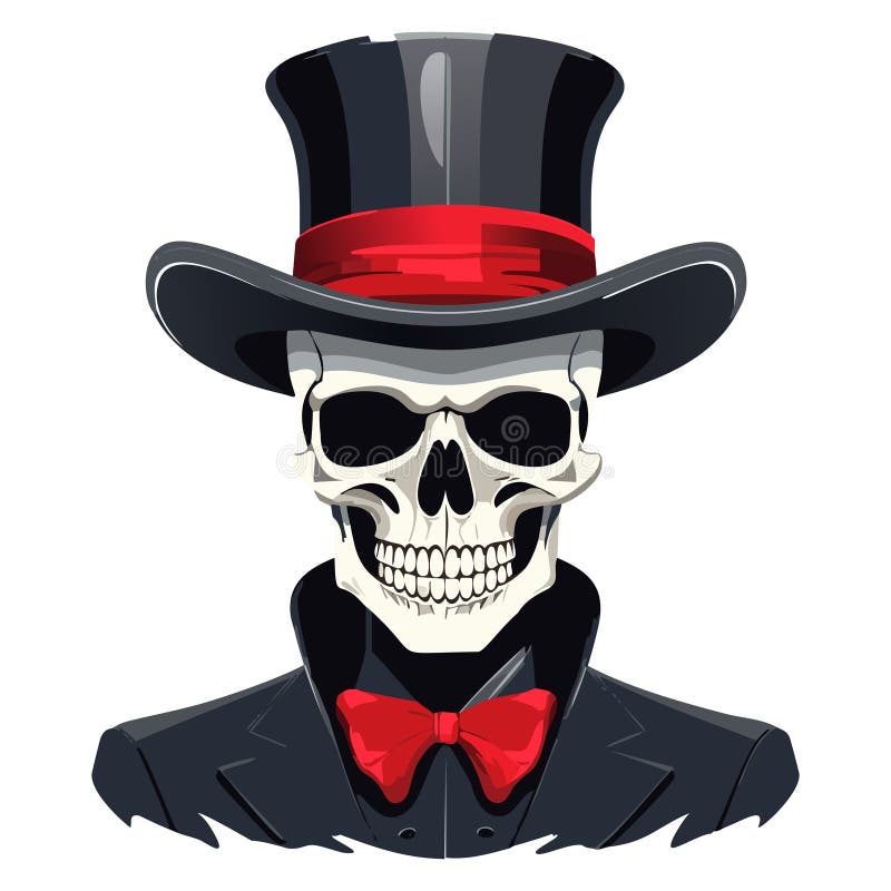 A Skeleton Wearing a Hat on Top of Its Head Vector and Illustration ...