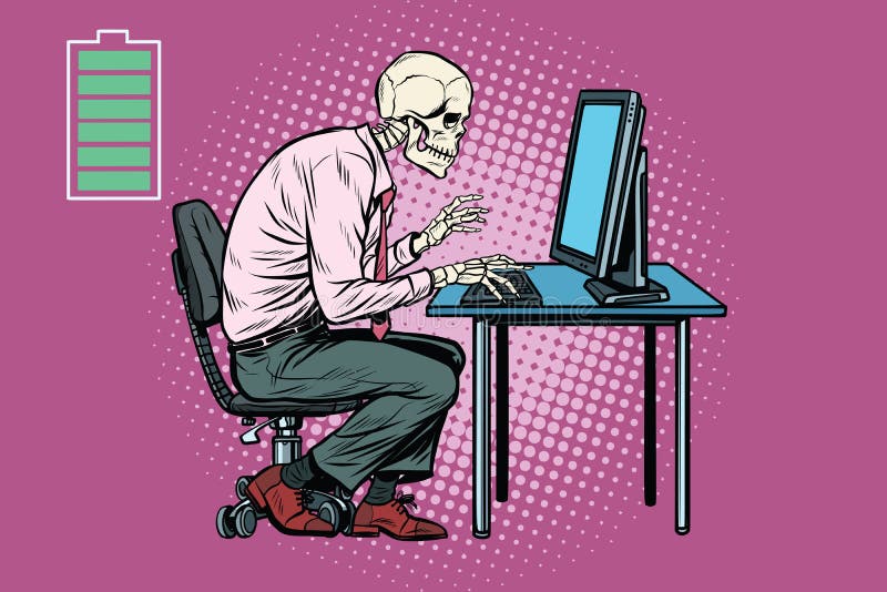 Skeleton Worker Working on Computer Stock Vector - Illustration of ...