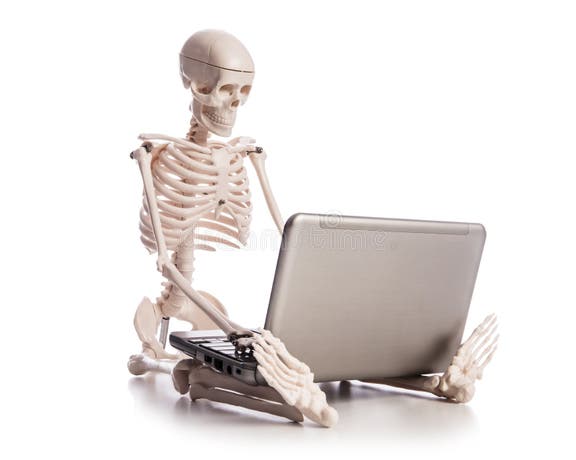 Skeleton working on laptop stock photo. Image of overworked - 29670752