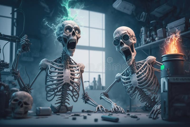 Skeletons Dressed As Scientists Make a Crazy Experiment, Created with ...