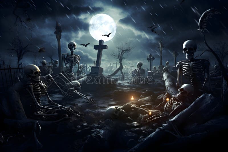 Skeletons Graveyard Full Moon Stock Illustrations – 178 Skeletons ...