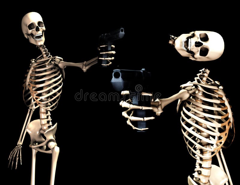 Skeletons and Guns shoot stock illustration. Illustration of handgun ...