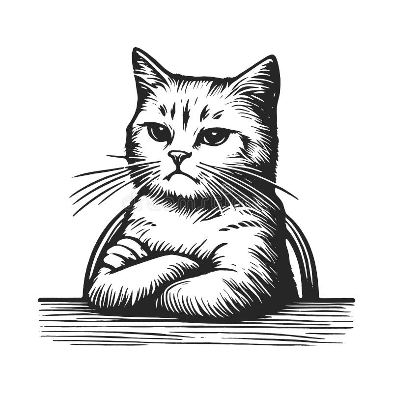 Skeptical Cat Sketch Raster Illustration Stock Illustration ...