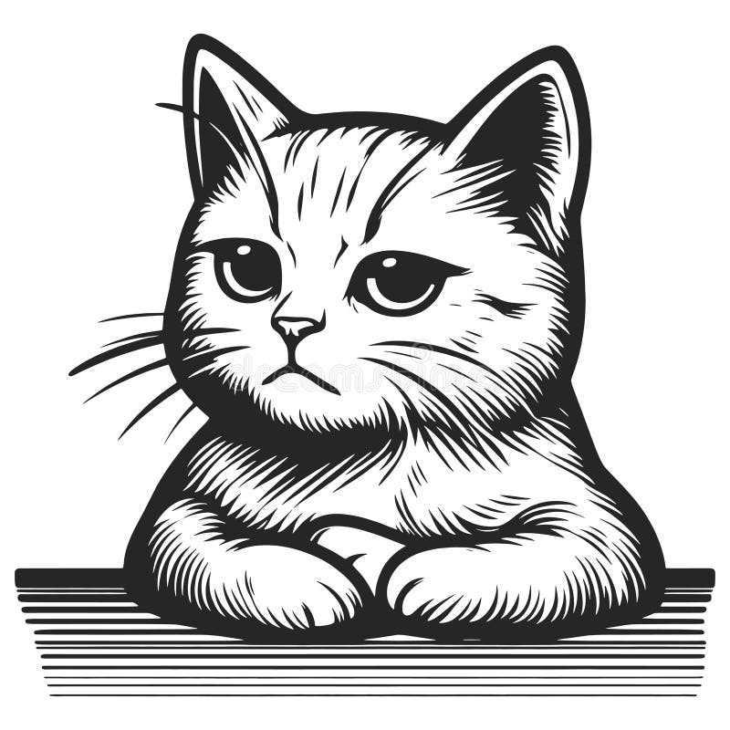 Skeptical Cat Sketch Vector Illustration Stock Vector - Illustration of ...