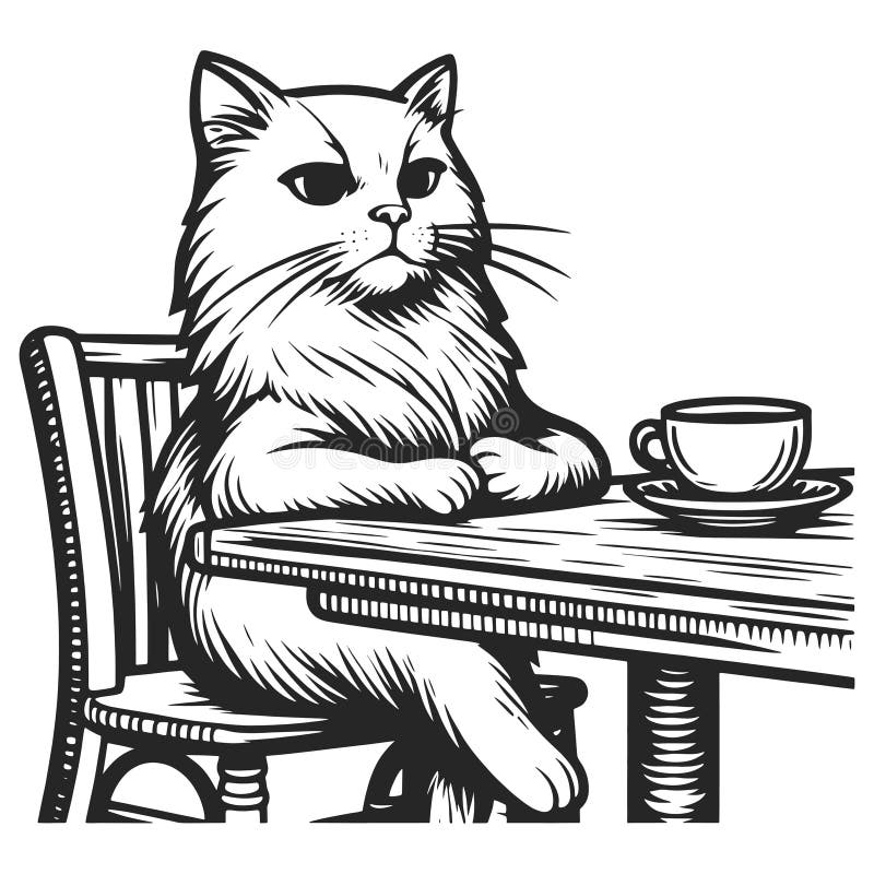 Skeptical Cat Sketch Raster Illustration Stock Illustration ...