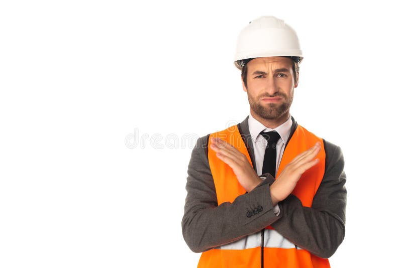 Skeptical Engineer Showing Stop Gesture Isolated Stock Image - Image of ...