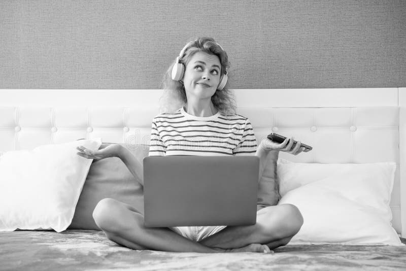 Skeptical Girl Freelancer Has Remote Work. Remote Working Girl ...