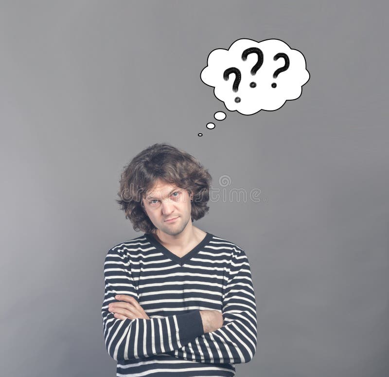 Skeptical Man Looking Suspicious and Questionable with Drawn Cloud of ...