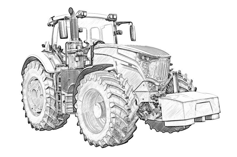 Sketch of the Agricultural Tractor, Side View Stock Illustration ...
