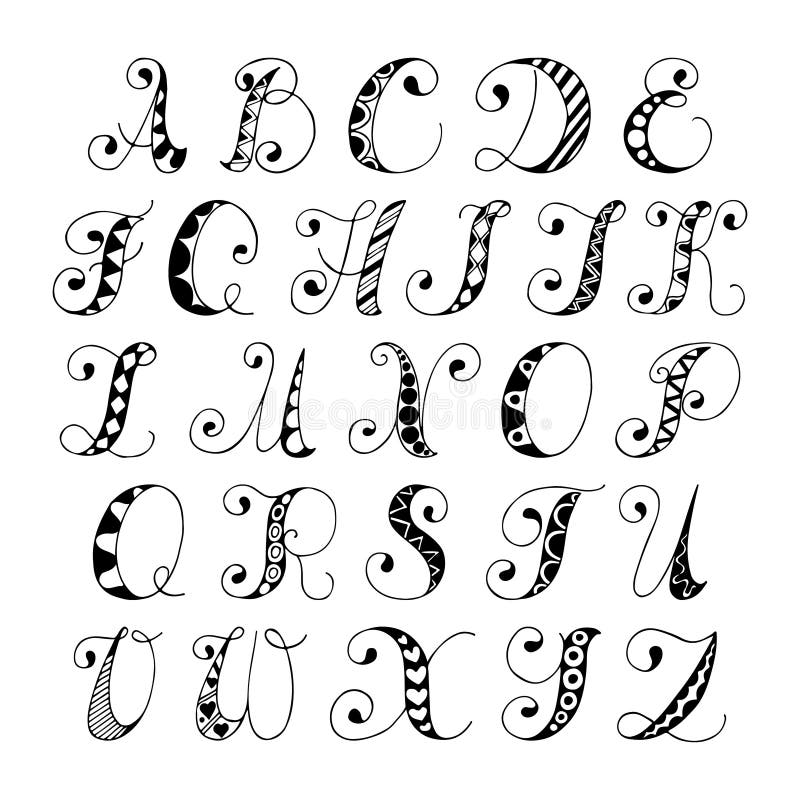 Hand Draw Alphabet. Uppercase and Lowercase Letters. Calligraphy Font ...