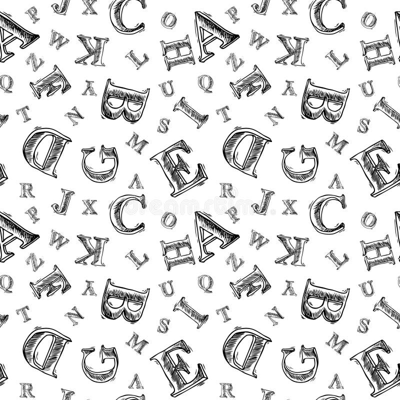 Sketch Alphabet Seamless Pattern Stock Vector - Illustration of text ...