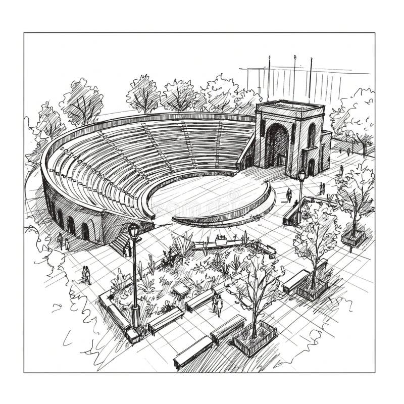 Sketch of an Amphitheater with a Semi-circular Seating Arrangement and ...