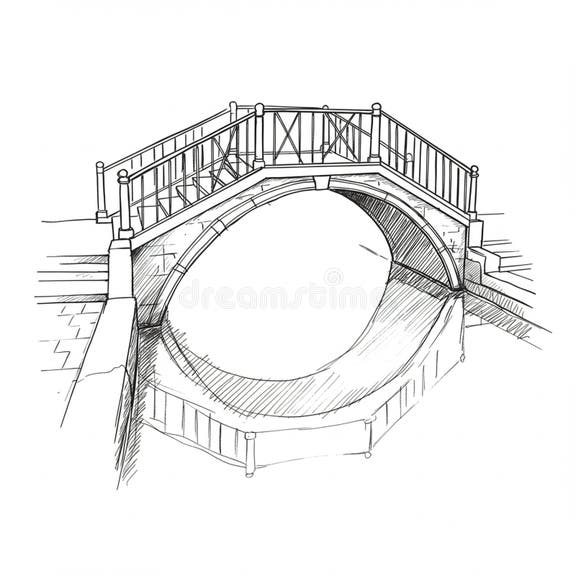 Sketch of an Arched Pedestrian Bridge with a Cylindrical Stone ...
