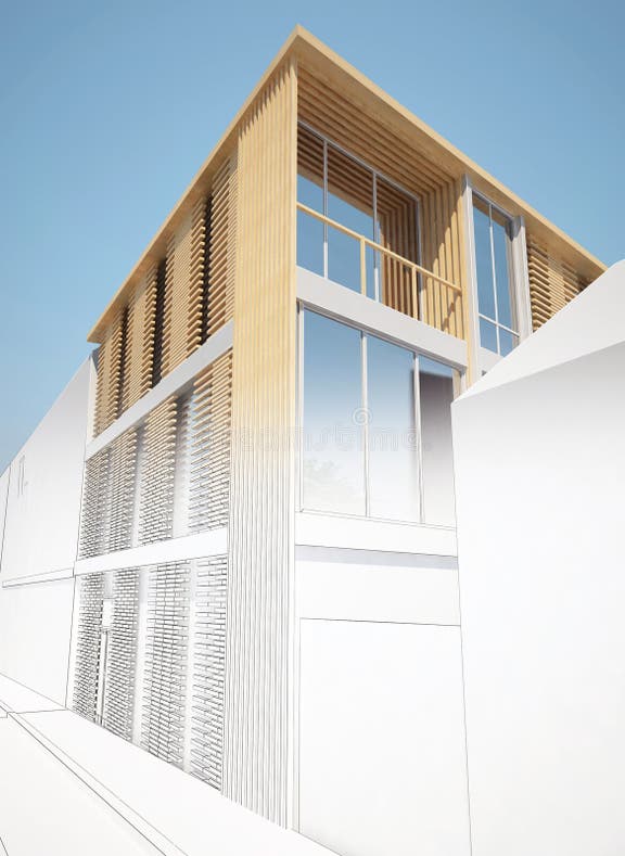 Sketch Architecture Design of Inset House ,3dwire Frame Render Building ...