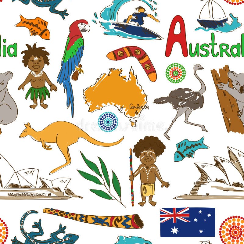 Sketch Australia Seamless Pattern Editorial Photography - Illustration ...