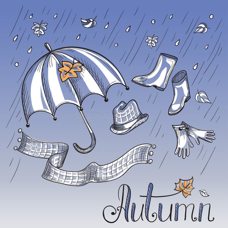 Sketch of Autumn Clothes and Accessories Stock Vector - Illustration of ...