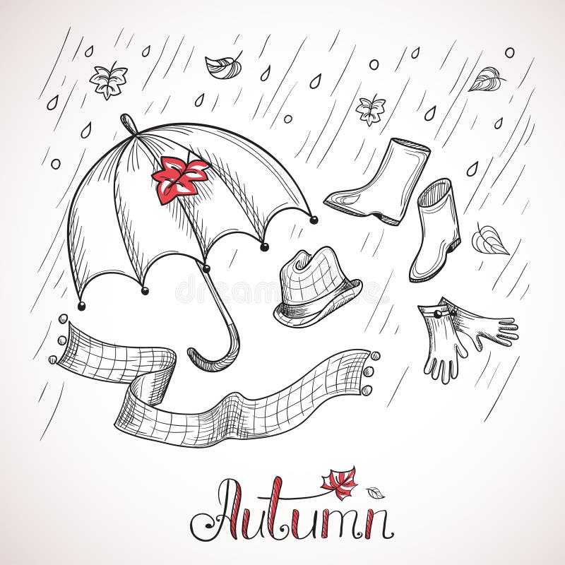 Sketch of Autumn Clothes and Accessories Stock Vector - Illustration of ...