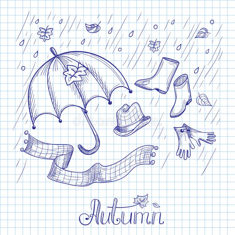 Sketch of Autumn Clothes and Accessories Stock Vector - Illustration of ...