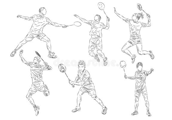 Sketch Badminton Player Collection Vector Illustration for Background ...