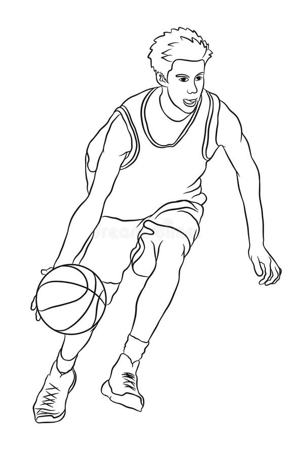Sketch Basketball Young Player, Dribbling Action Basketball Stock ...