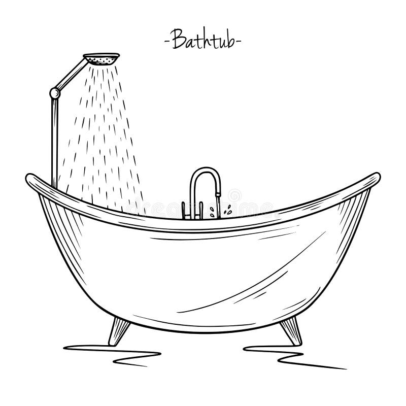Tub Black And White Drawing