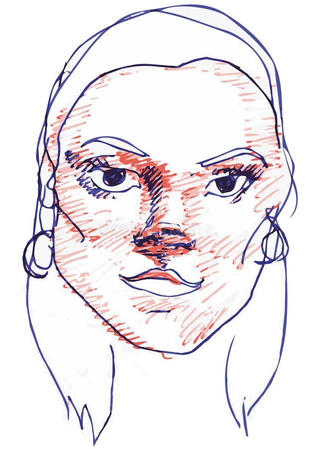 Sketch of Beautiful Blue Girl and Red Ballpoint Pen Stock Vector ...