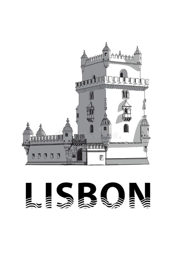 The Sketch of Belem Tower in Lisbon Stock Vector - Illustration of ...