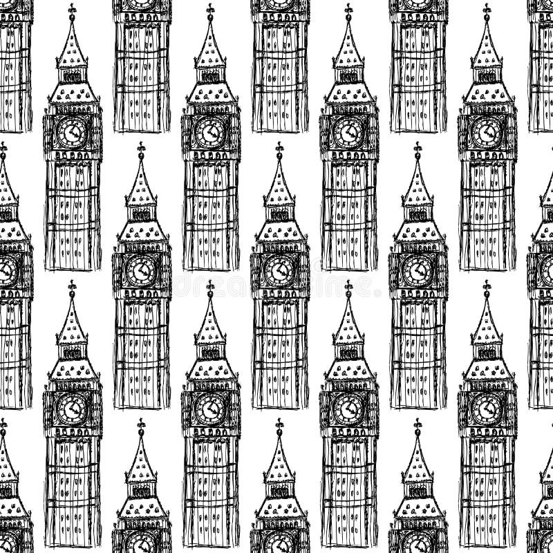 Sketch Big Ben, Vector Seamless Pattern Stock Vector - Illustration of ...