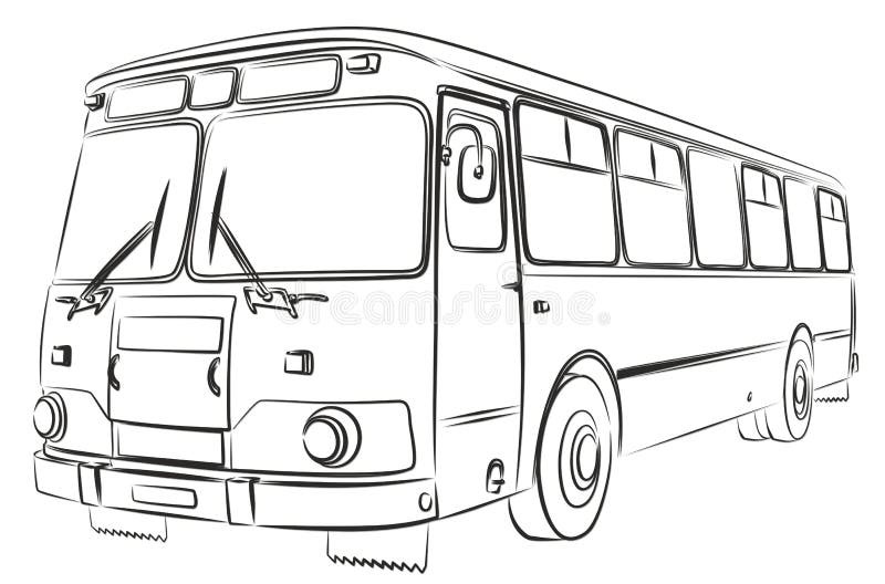 Sketch of big old bus. stock vector. Illustration of tourism - 130195772