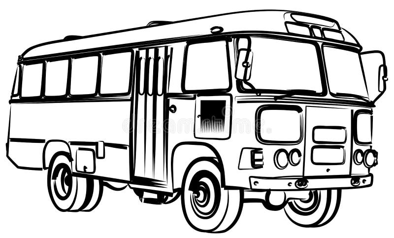 Sketch of big old bus. stock vector. Illustration of drawing - 130868669