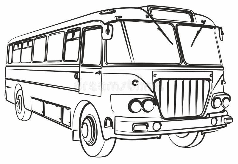 Sketch of big old bus. stock vector. Illustration of sketch - 152124430
