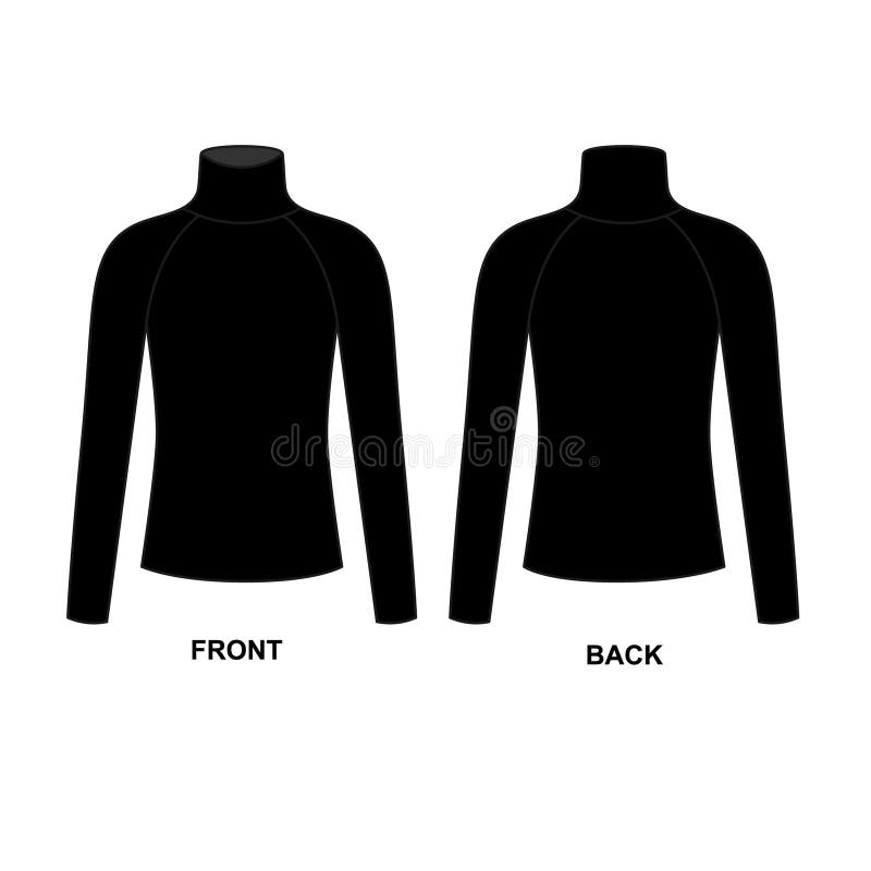 Sketch of Black Turtleneck Sweater Front and Back View, Vector. Stock ...