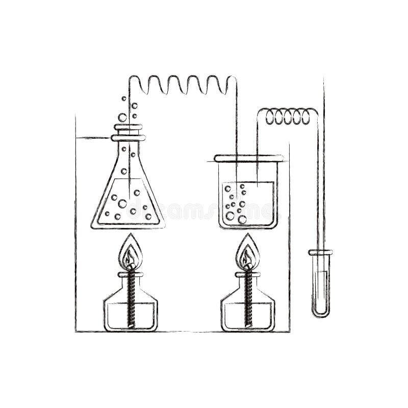 Sketch Blurred Silhouette of Chemical Laboratory with an Experiment in ...