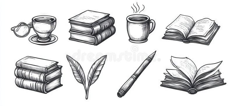 Sketch of a Book Stack in a Doodle Style with Hand-drawn Lines ...