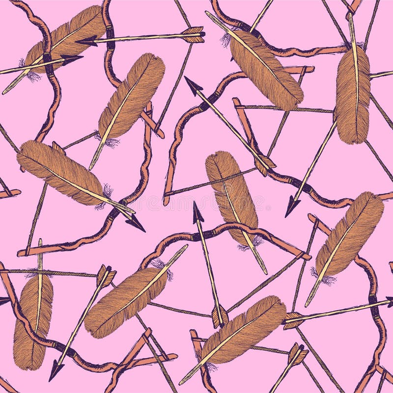 Sketch Bow and Feather in Vintage Style Stock Vector - Illustration of ...