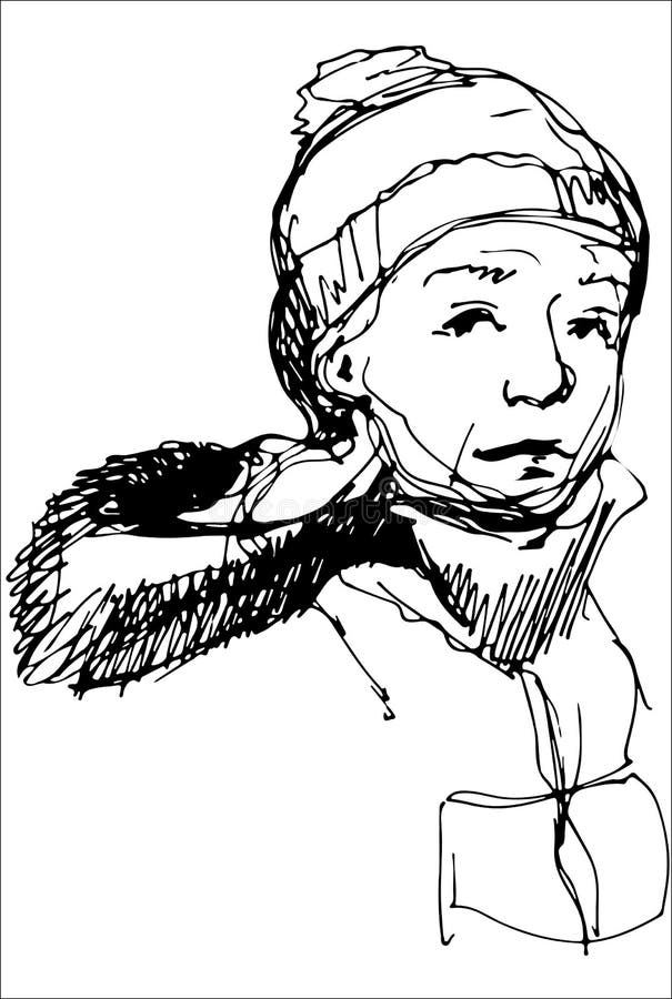 Sketch of a Boy in a Cap and a Jacket with a Hood Stock Vector ...