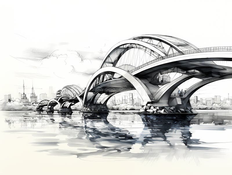Sketch of the Bridge Project in Hand-drawn Style Stock Photo - Image of ...