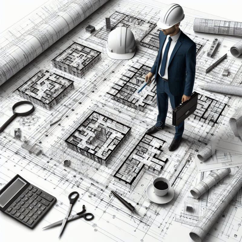 Engineering on a Digital Building Sketch Stock Illustration ...