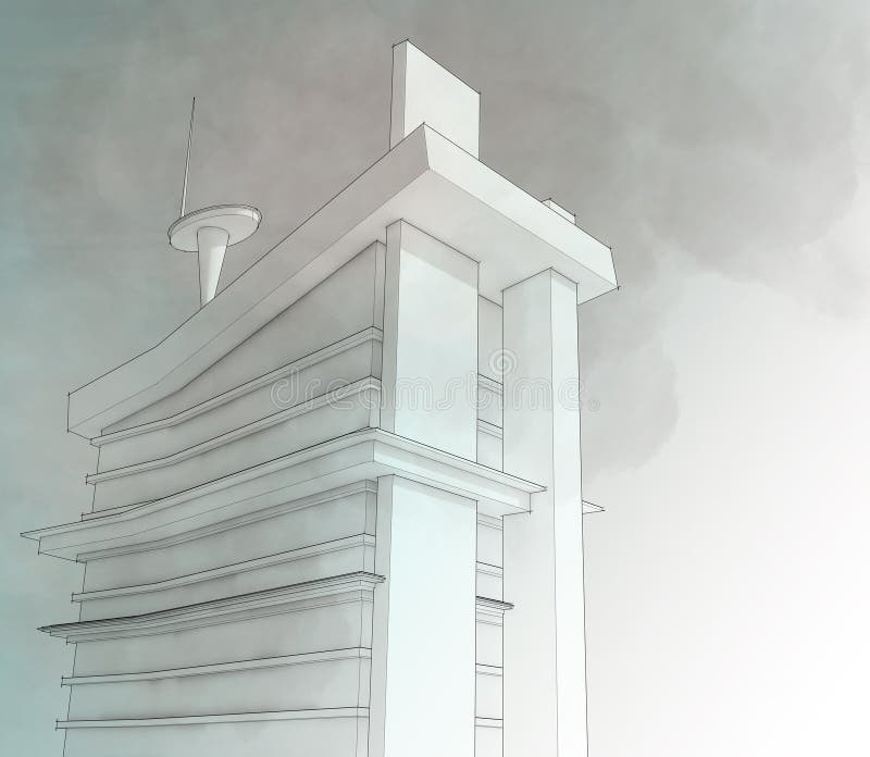 Sketch of the Business Center. Stock Illustration - Illustration of ...