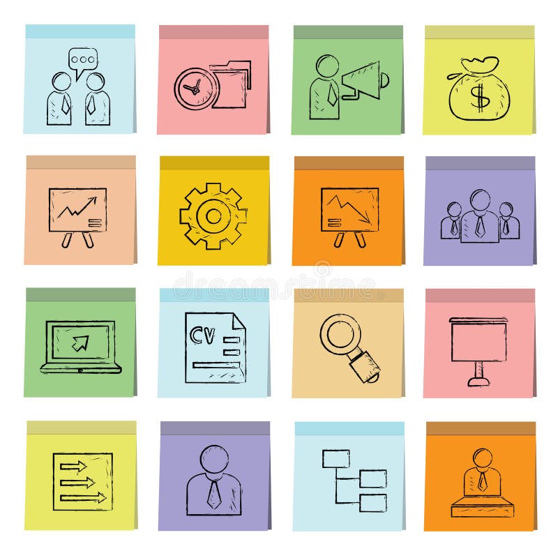 Sketch Business Icons Sticky Note Stock Illustration - Illustration of ...