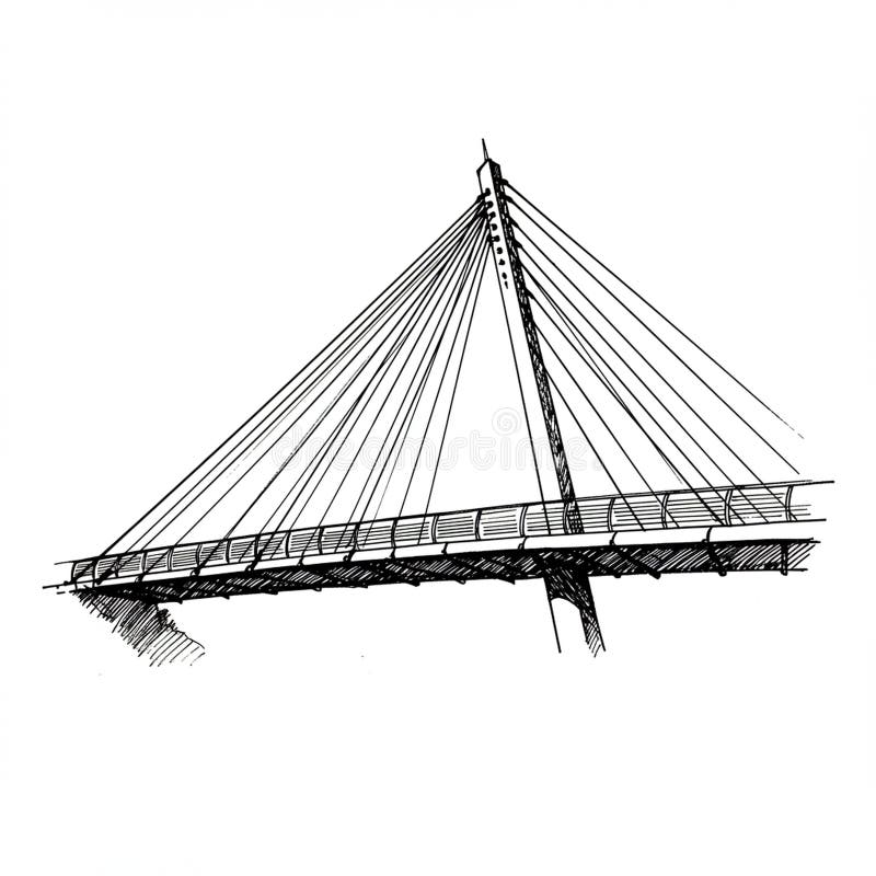Sketch of a Cable-stayed Bridge Featuring a Single Vertical Pylon with ...
