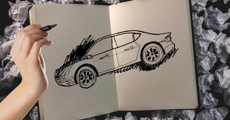 Sketch of Car and Hand Drawing Stock Image - Image of sketching ...