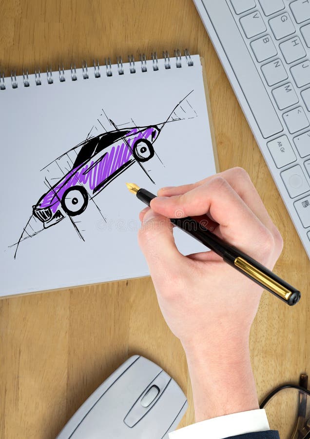 Sketch of Car and Hand Drawing Stock Photo - Image of transport, people ...