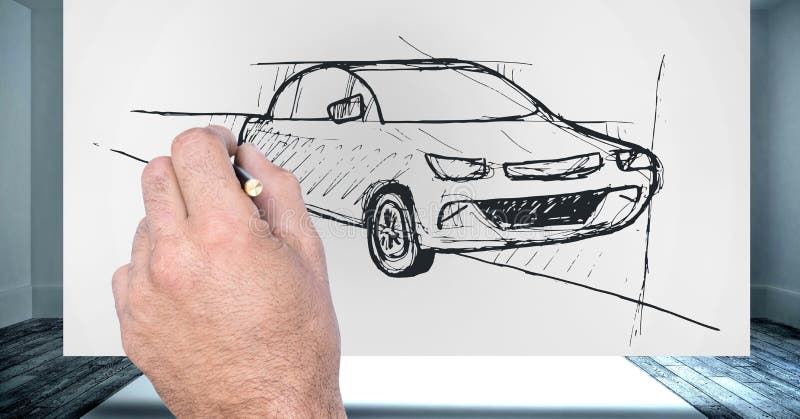 Sketch of Car and Hand Drawing Stock Image - Image of engine, transport ...