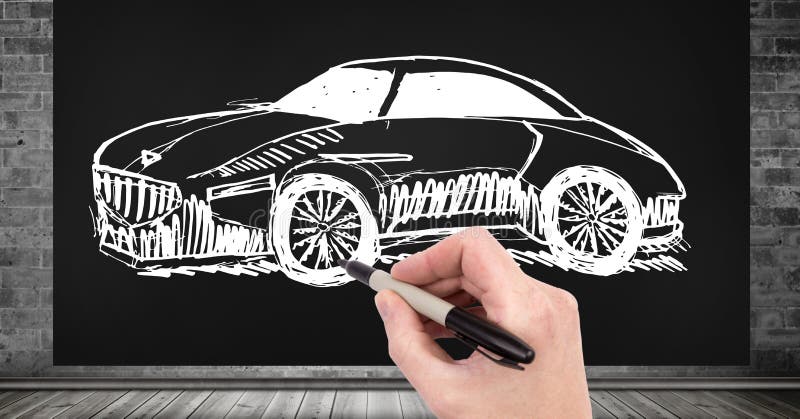 Sketch of Car and Hand Drawing Stock Image - Image of outline ...