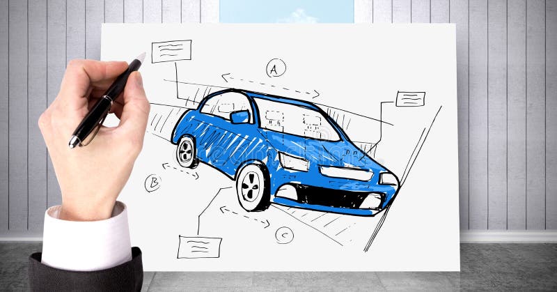 Sketch of Car and Hand Drawing Stock Photo - Image of project, sketch ...