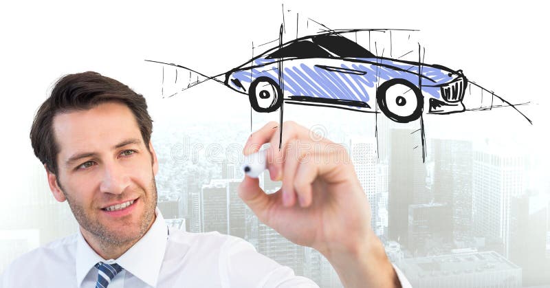 Sketch of Car and Man Drawing Stock Image - Image of person, technical ...