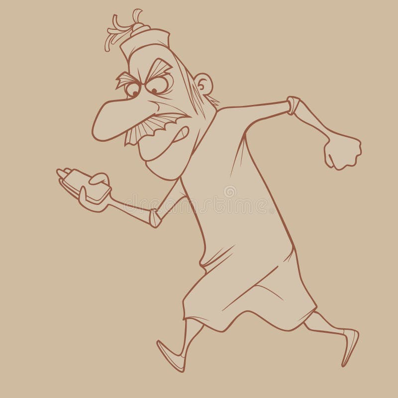 Sketch of Cartoon Tense Man Walking Fast Looking into Smartphone Stock ...