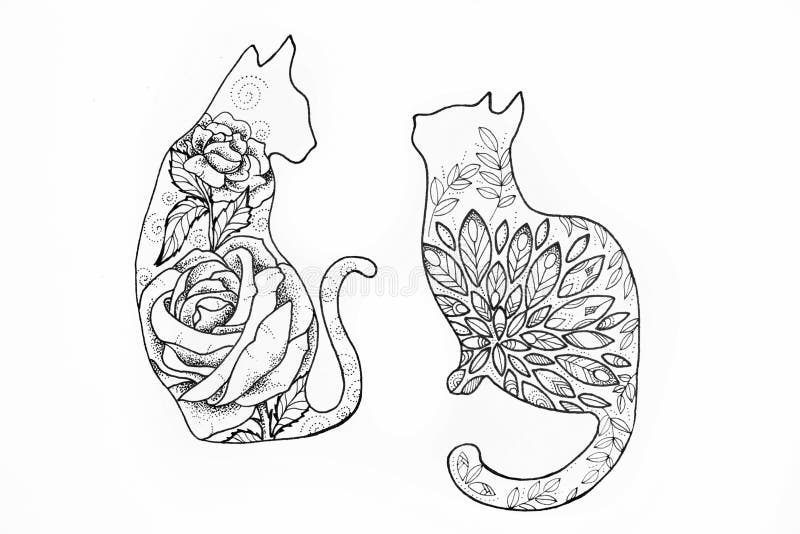 Line Drawing Two Cats Stock Illustrations – 266 Line Drawing Two Cats ...